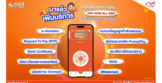 ธอส. เพิ่ม 10 ฟังก์ชันบริการใหม่ใน Application : GHB ALL GEN