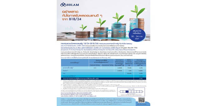 BBLAM เสนอขาย IPO ‘กองทุนรวมบัวหลวงธนรัฐ 18/24’ วันที่ 20-24 ก.ย. 2567